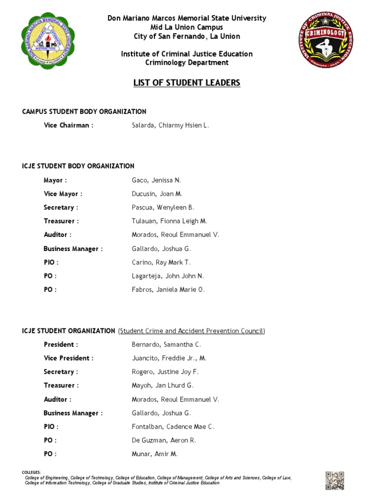 Student Leaders at Don Mariano Marcos University | PDF