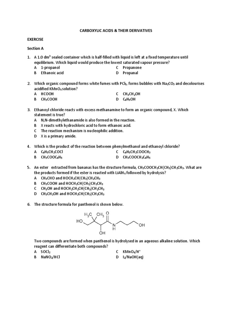 Carboxylic Acids and Their Derivatives: An Analysis of Organic ...