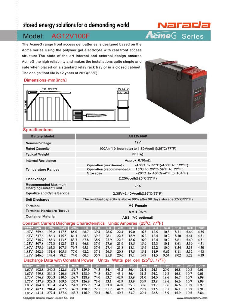 NARADA 12v 100ah GEl | PDF | Battery (Electricity) | Manufactured Goods