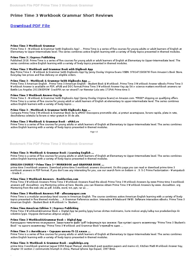 PDF File: Prime Time 3 Workbook Grammar Short Reviews | PDF