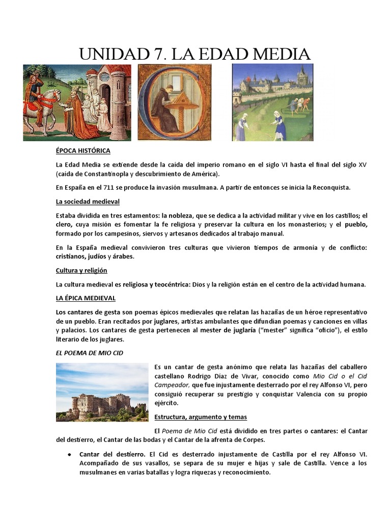 Unidad 7. La Edad Media | PDF | Edades medias | Literatura en español