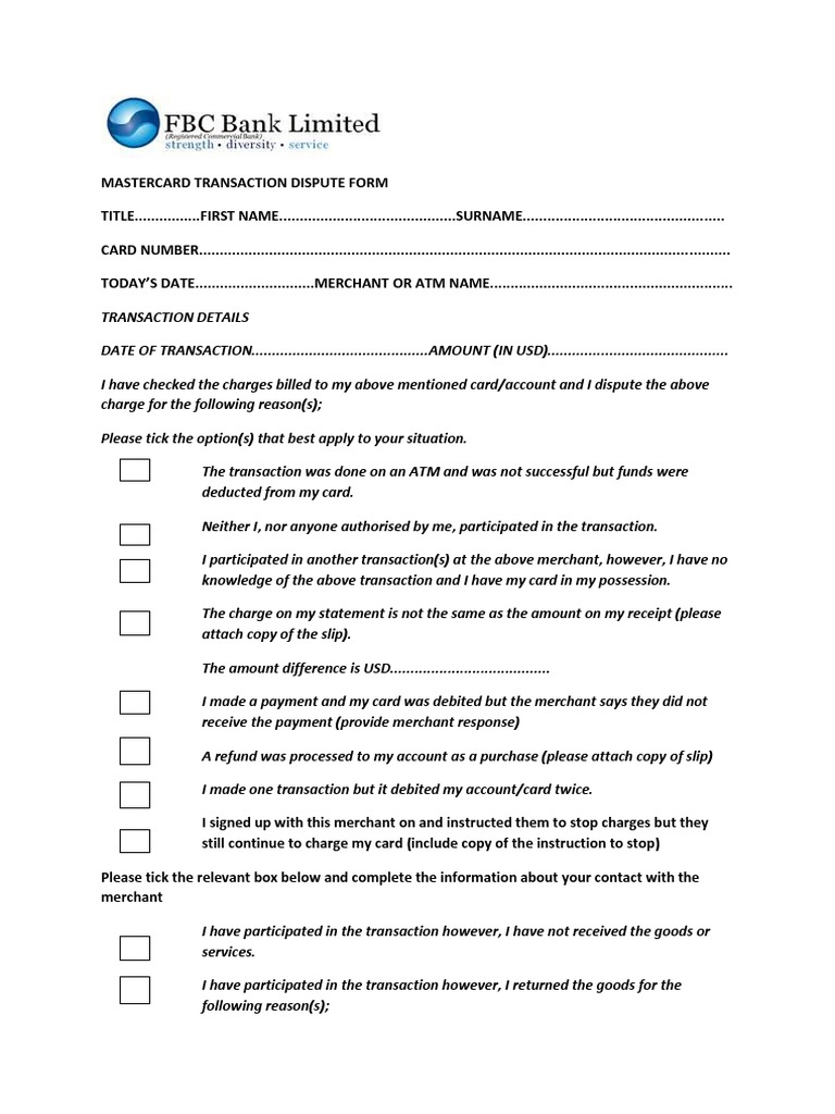 Mastercard Transaction Dispute Form PDF | PDF | Financial Transaction ...