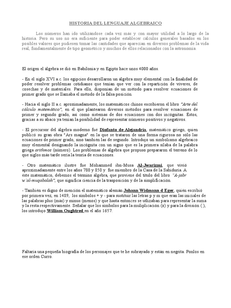 Orígen Del Álgebra | PDF | Álgebra | Ecuaciones