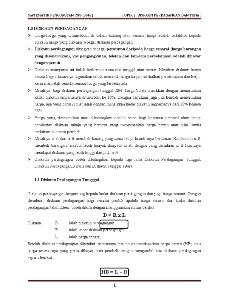 Nota Topik 2-Diskaun | PDF