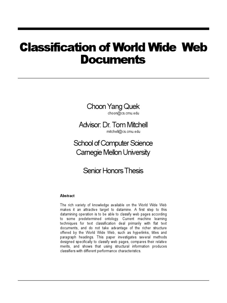 Classification of World Wide Web Documents | PDF | Statistical Classification | Hyperlink