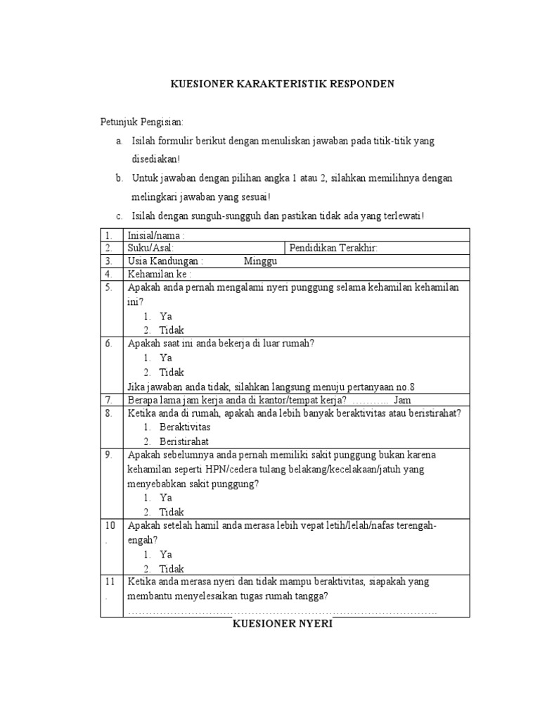 Kuesioner Karakteristik Responden | PDF