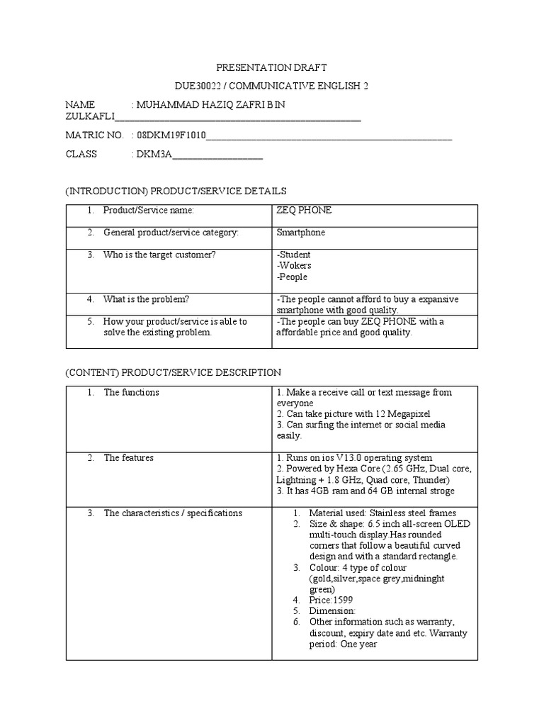 Presentation 1 Draft Template (ENGLISH) | PDF | Smartphone | Mobile ...