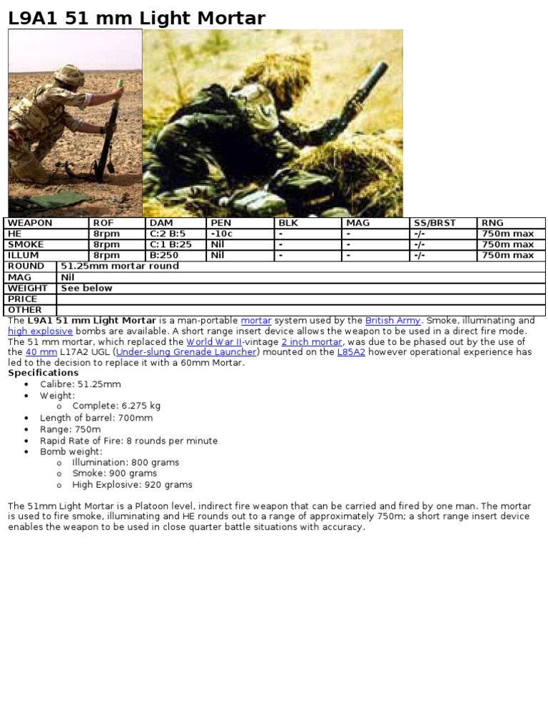 51mm - L9A1 Light Mortar | PDF | Mortar (Weapon) | Artillery