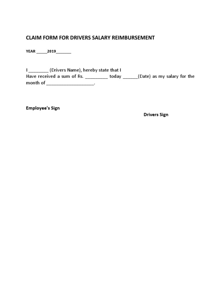 Claim Form For Drivers Salary Reimbursement | PDF