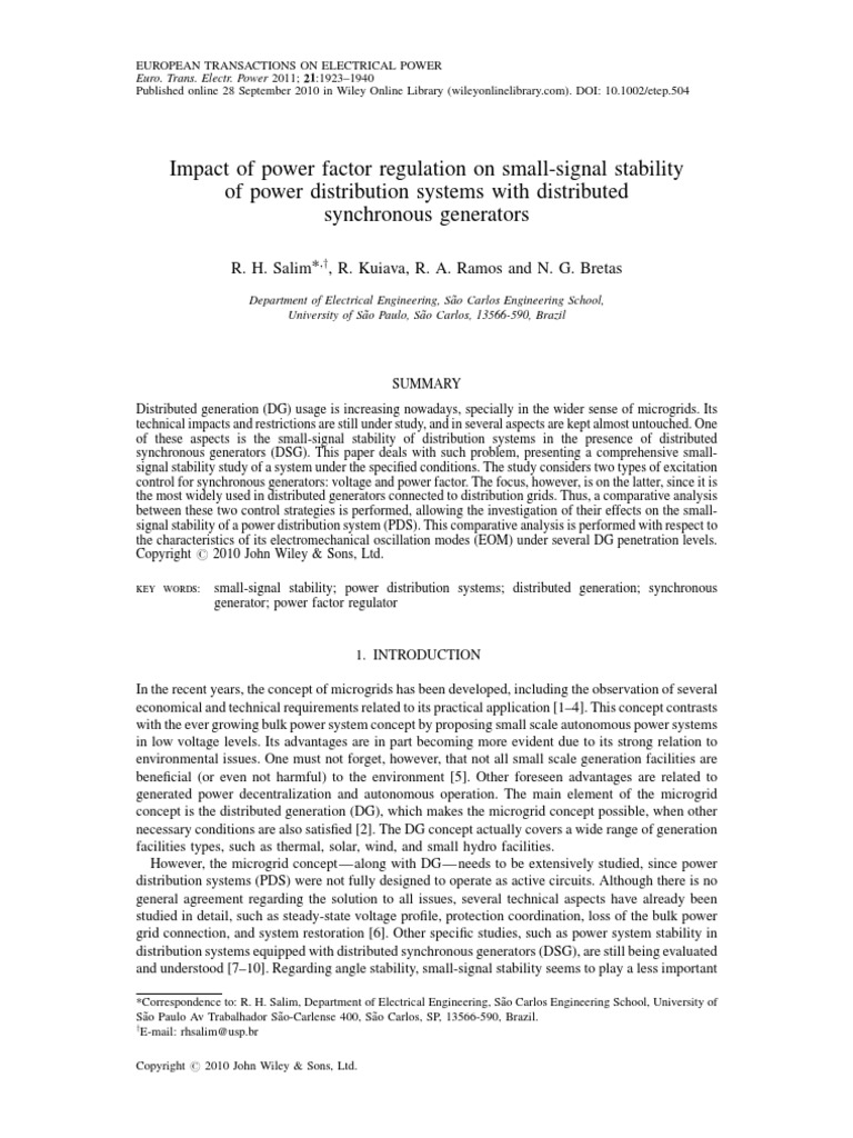 Impact of Power Factor Regulation On Small-Signal Stability of Power Distribution Systems With ...