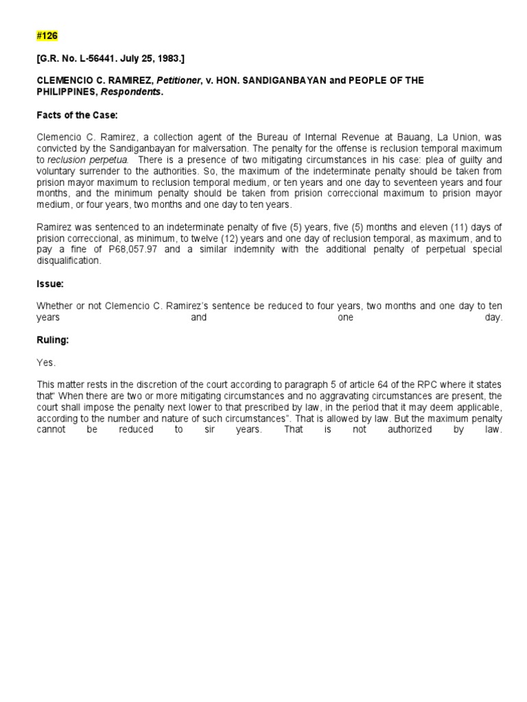 The Penalty For The Offense Is Reclusion Temporal Maximum To Reclusion ...