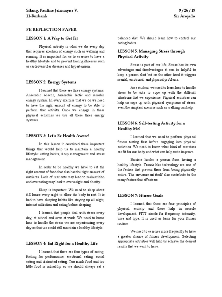 Pe Reflection Paper | PDF | Stress (Biology) | Physical Fitness