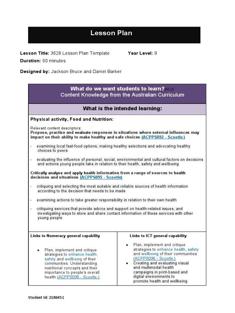 Lesson Plan: Content Knowledge From The Australian Curriculum ...