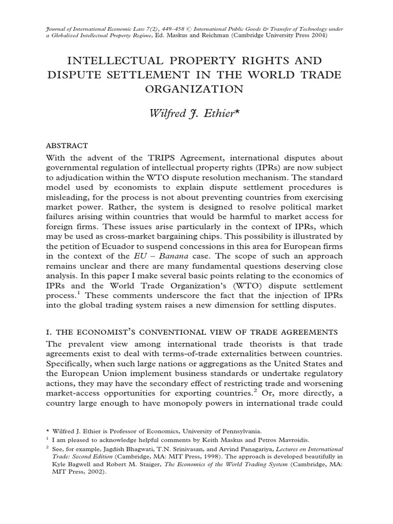 Ipr Dispute Settlement | PDF | World Trade Organization | Trips Agreement