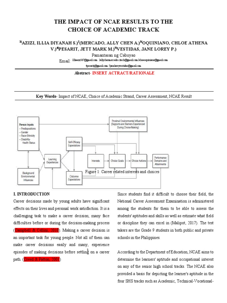 2 The Impact of NCAE Results To The Choice of Academic Strand IMRAD ...