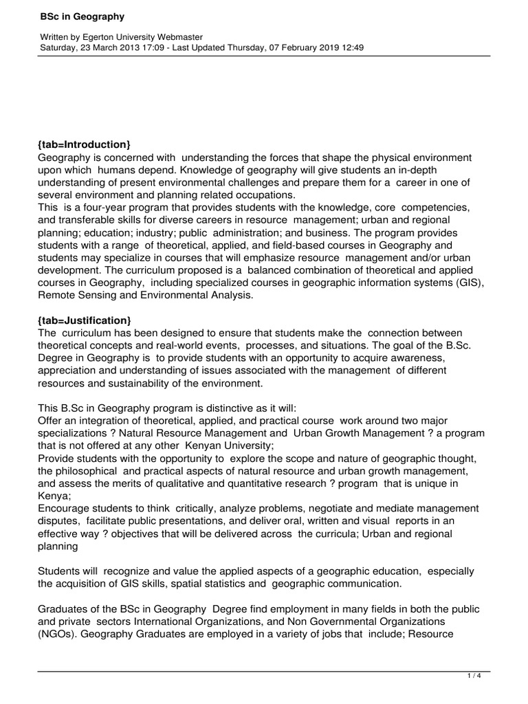 BSC in Geography | PDF | Geography | Academic Degree