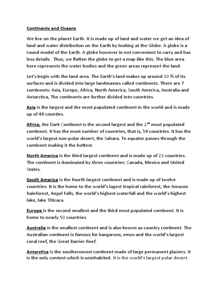 Continents & Oceans: 7 Lands, 5 Seas | PDF | Continent | Oceans