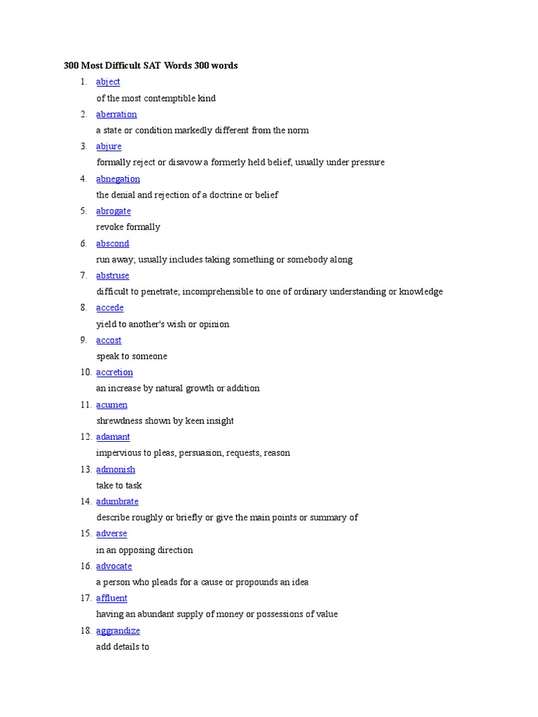 300 Challenging SAT Vocabulary Words | PDF | Psychological Concepts