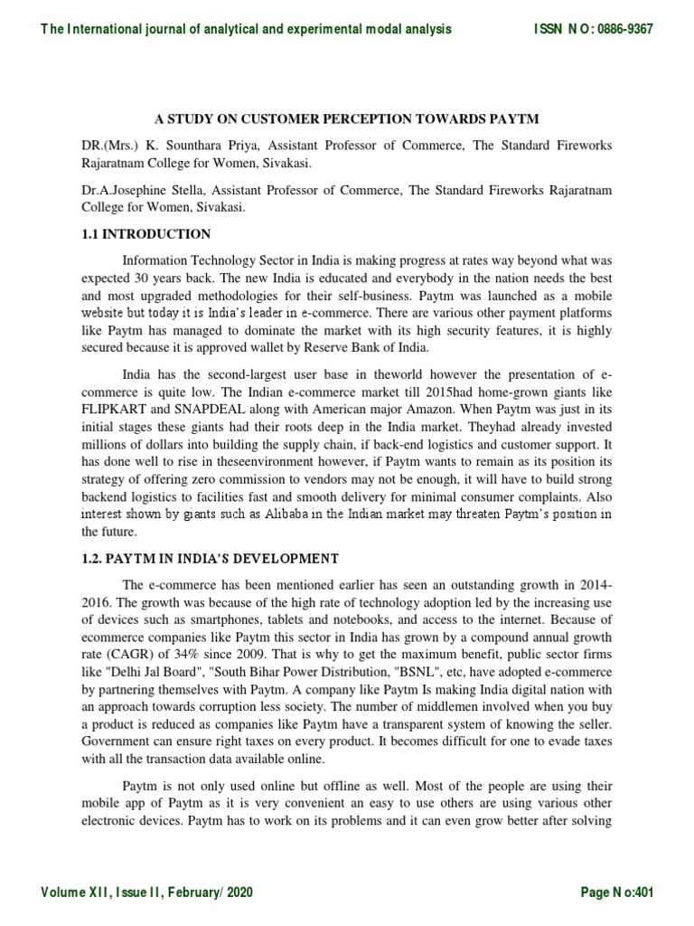 A Study On Customer Perception Towards Paytm | PDF | E Commerce | Economies