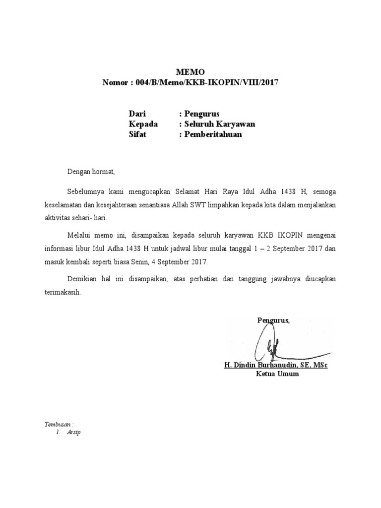 MEMO - 004 (Libur Idul Adha) | PDF