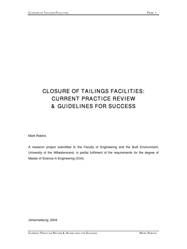 Closure of Tailings Facilities - Current Practice Review and Guidelines ...
