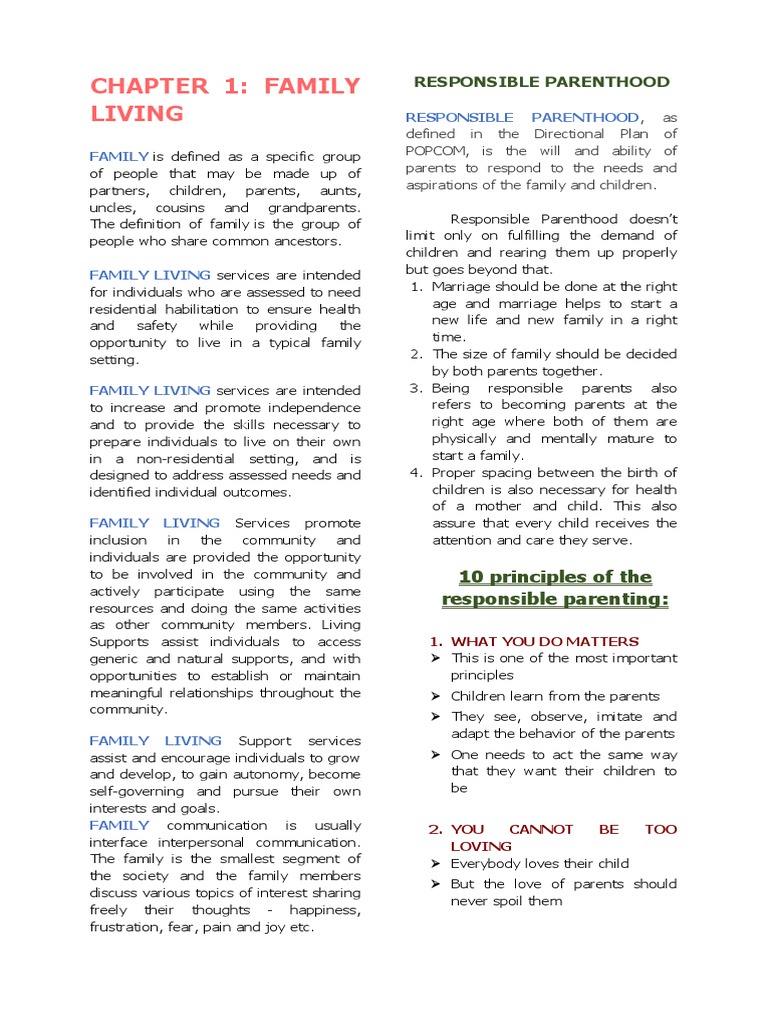 Chapter 1: Family Living: Responsible Parenthood | PDF | Sewing | Embroidery