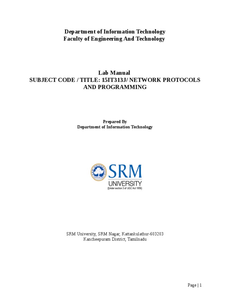 15IT313J-LabManual (Network Protocols and Programming) | PDF | Network Socket | Port (Computer ...
