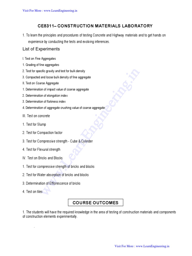CE8311 - Construction Materials Laboratory Manual - by LearnEngineering ...
