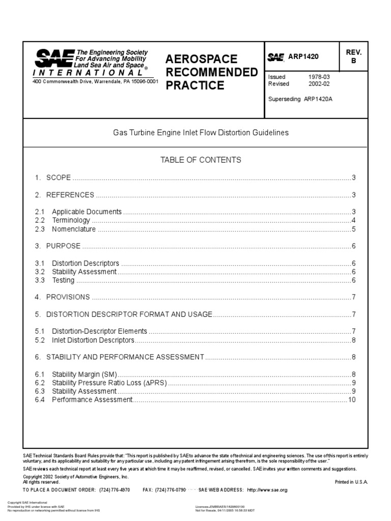 Aerospace Recommended Practice: Gas Turbine Engine Inlet Flow ...