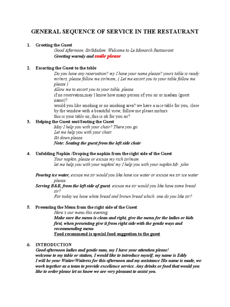 Sequence of Service in Restaurants | PDF | Indonesian Cuisine | Eating ...