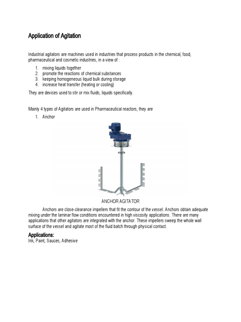Types and Applications of Agitation | PDF | Distillation | Liquids