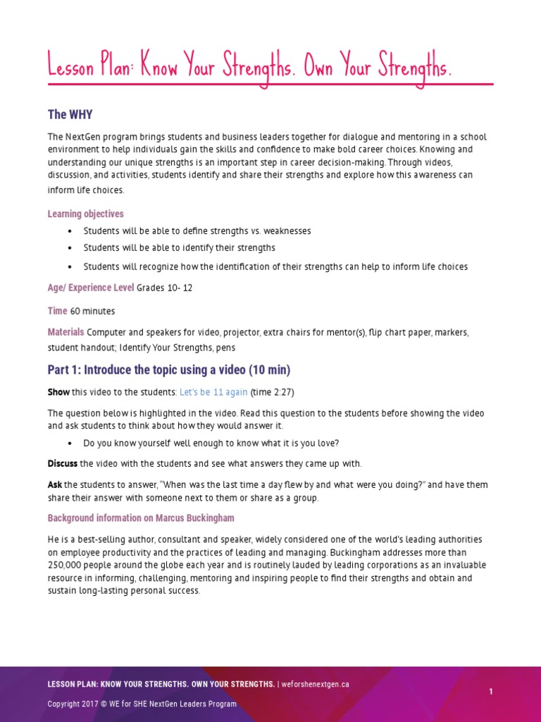 Lesson Plan: Know Your Strengths. Own Your Strengths.: The Why | PDF ...