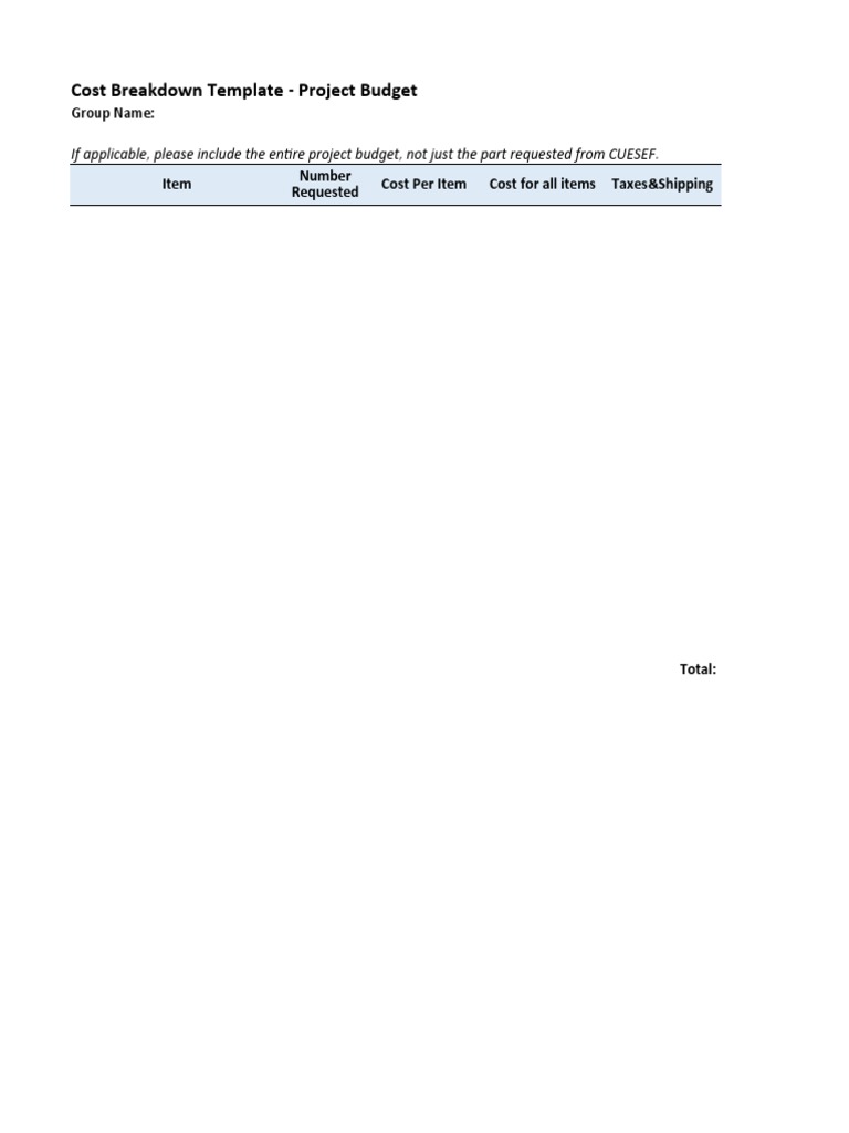 Cost Breakdown Template - Project Budget: Item Cost Per Item Cost For ...