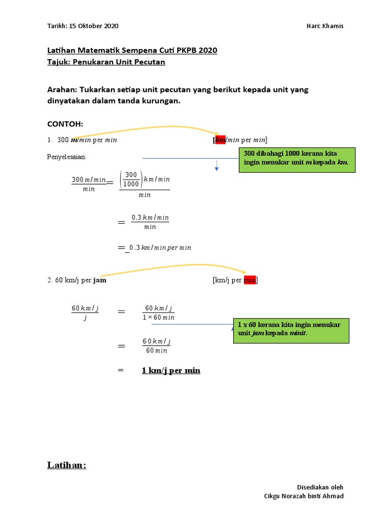 Latihan Matematik Sempena Cuti PKPB 14 Okt 2020 | PDF