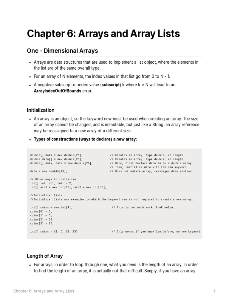 Chapter 6: Arrays and Array Lists | PDF | Array Data Type | Array Data Structure