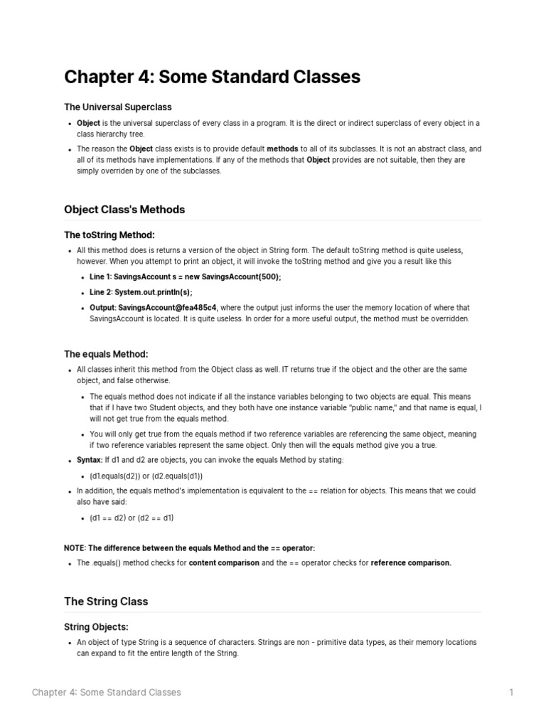 Chapter 4: Some Standard Classes: Object Class's Methods | Download Free PDF | Inheritance ...