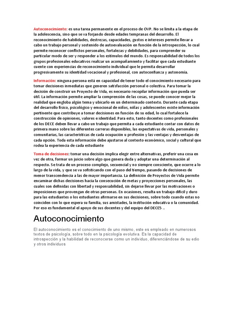 Autoconocimiento y Toma de Decisiones | PDF | Información | Sicología