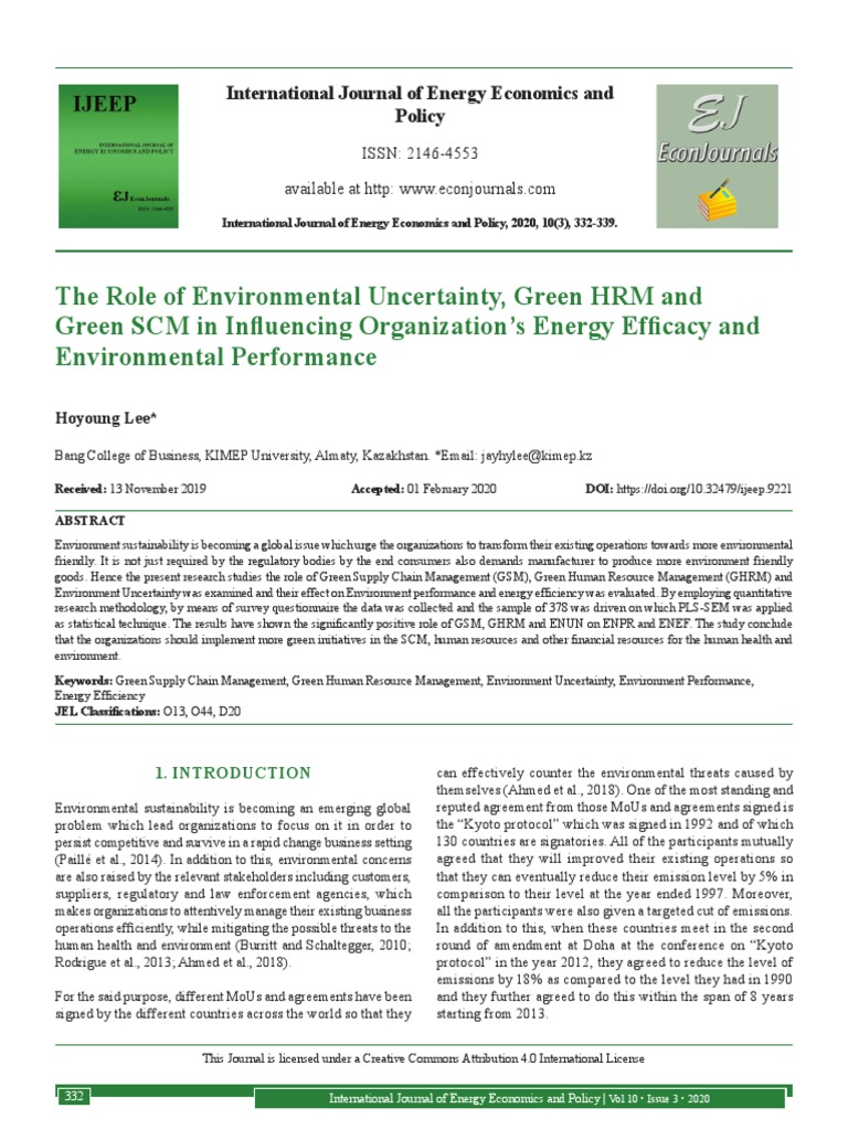 The Role of Environmental Uncertainty, Green HRM and Green SCM in ...