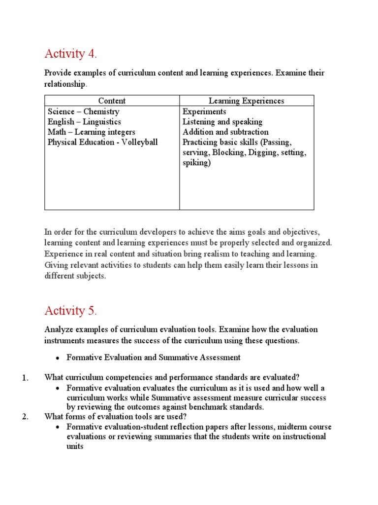 Act. 4&5 | PDF | Curriculum | Educational Assessment