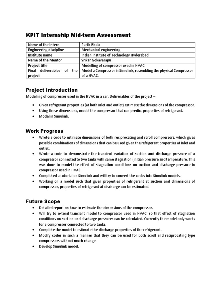 KPIT Internship Mid-Term Assessment: Project Introduction | PDF