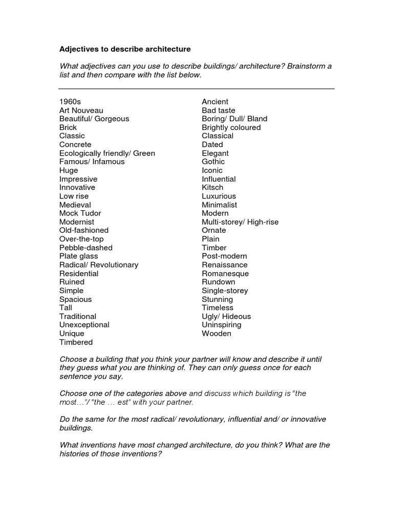 Adjectives To Describe Architecture PDF | PDF | Classics