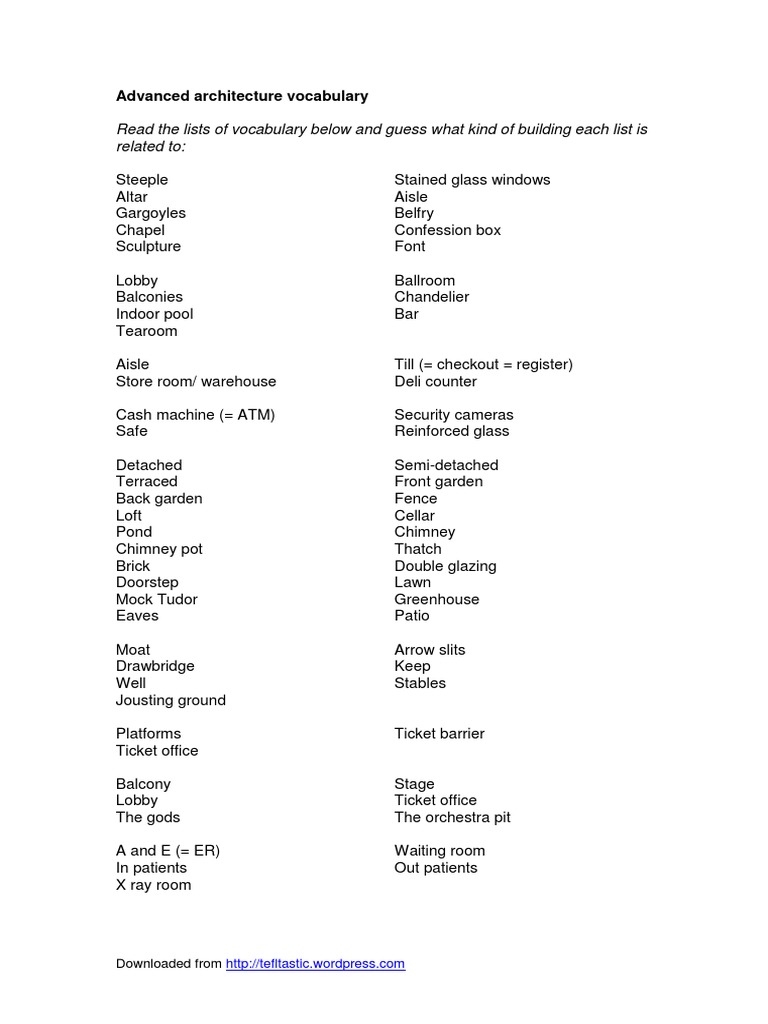Advanced Architecture Vocabulary PDF | PDF | Architectural Design ...