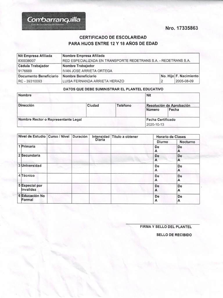 Certificado de Escolaridad | PDF