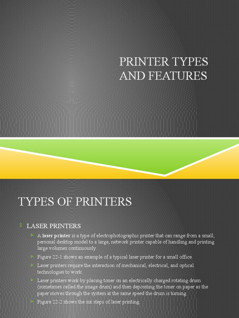 Types and Features of Printers | PDF | Printer (Computing) | Image Scanner