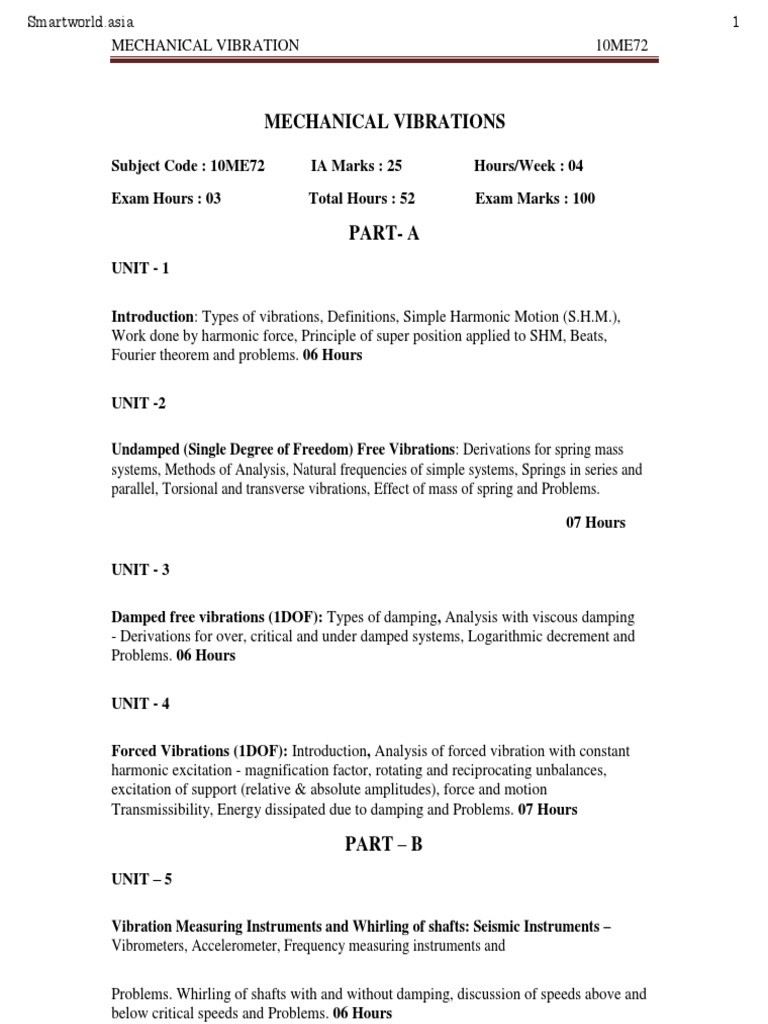 Mech-Vii-Mechanical Vibrations Notes | PDF | Oscillation | Motion (Physics)