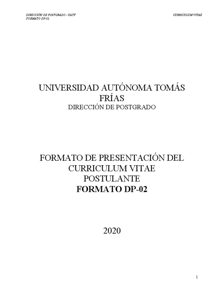 Formulario DP02 Curriculum | PDF