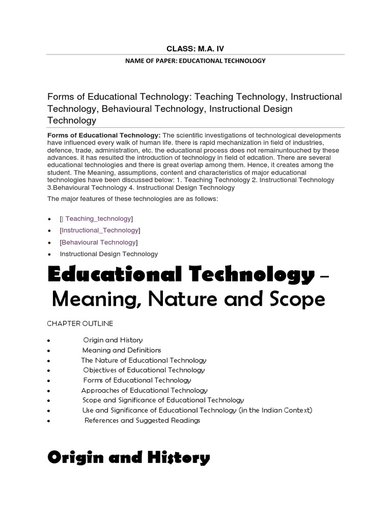 Educational Technology: Meaning, Nature and Scope | PDF | Educational ...