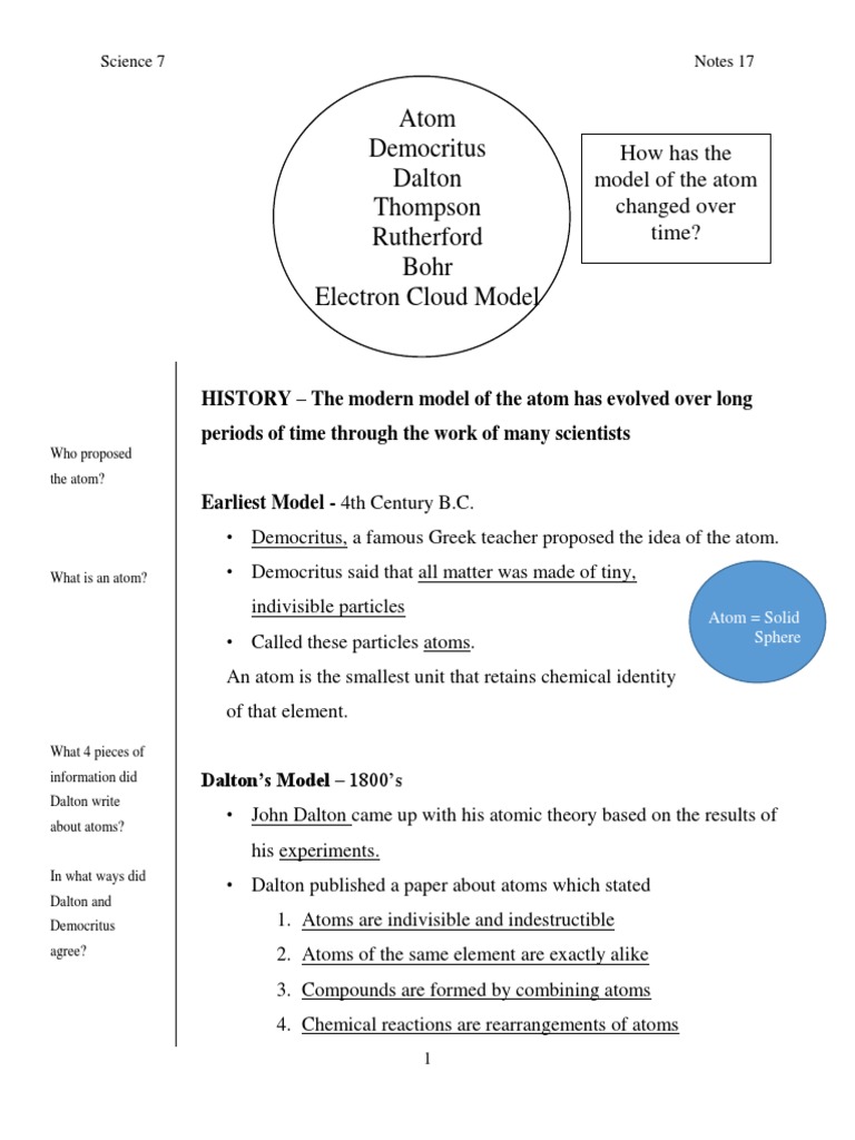 17 - Model of The Atom Notes - Done | PDF | Atoms | Atomic Nucleus