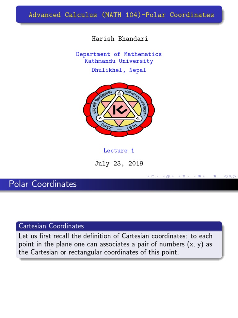 Advanced Calculus (MATH 104) - Polar Coordinates: Harish Bhandari | PDF ...