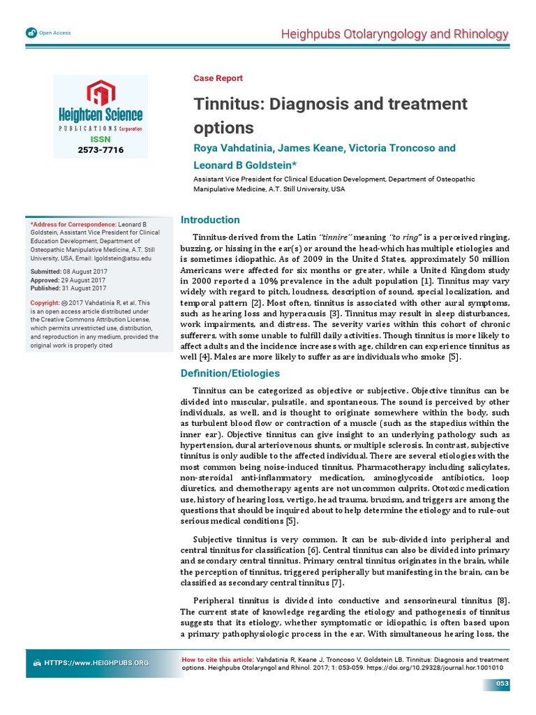 Tinnitus-Diagnosis and Treatment Options | PDF | Tinnitus | Auditory System